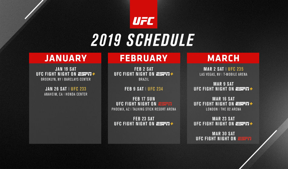 UFC event dates and locations announced for first quarter 2019 - myKhel