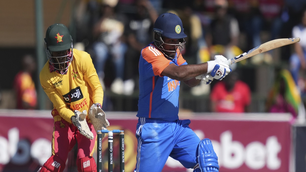 സഞ്ജു സാംസണ്‍ സിംബാബ് വെക്കെതിരായ അഞ്ചാം ടി20യില്‍ 110 മീറ്റര്‍ സിക് ...